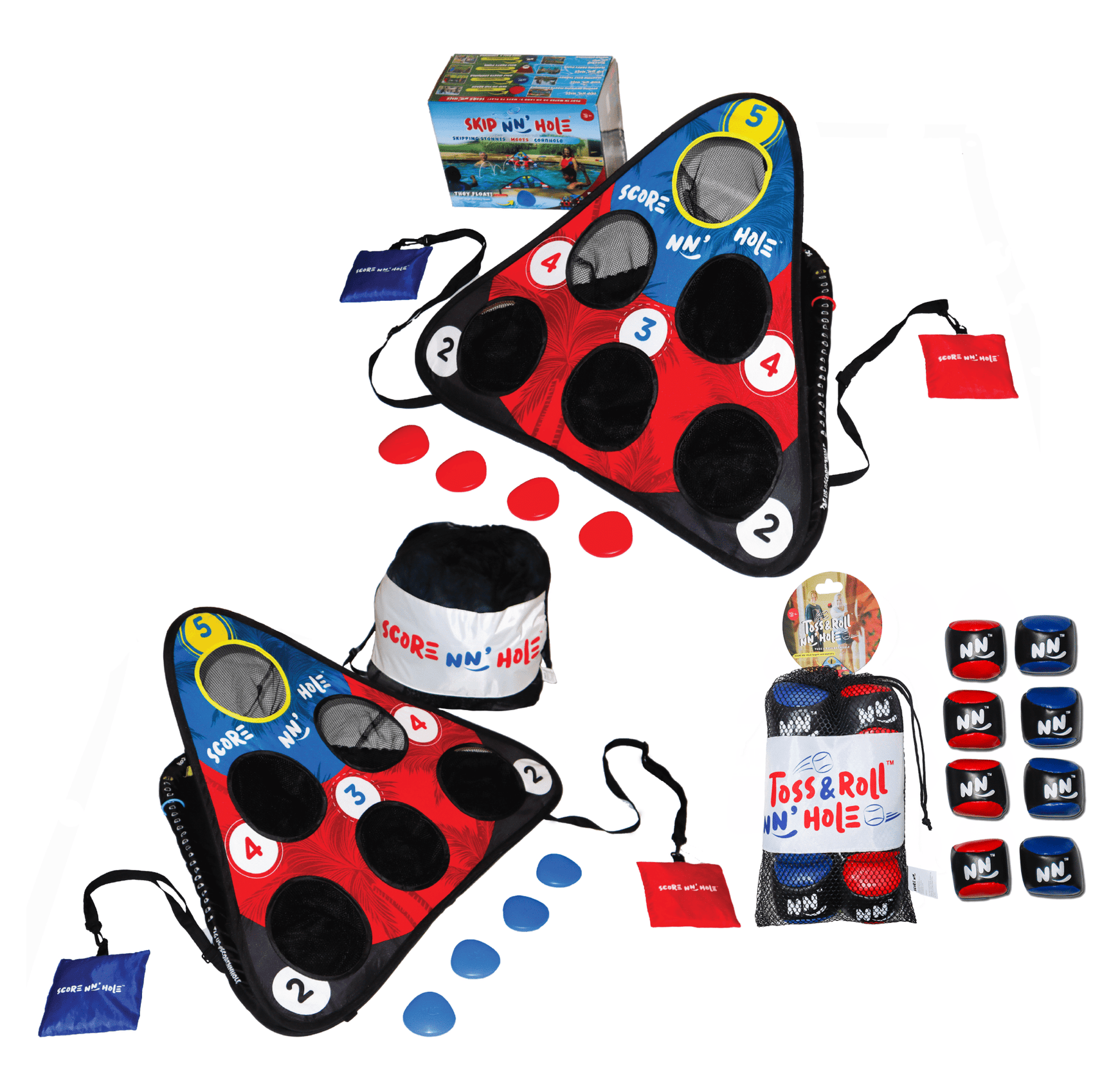 SKIP NN' HOLE + TOSS & ROLL NN' Hole | Pool and Land Game Set Bundle